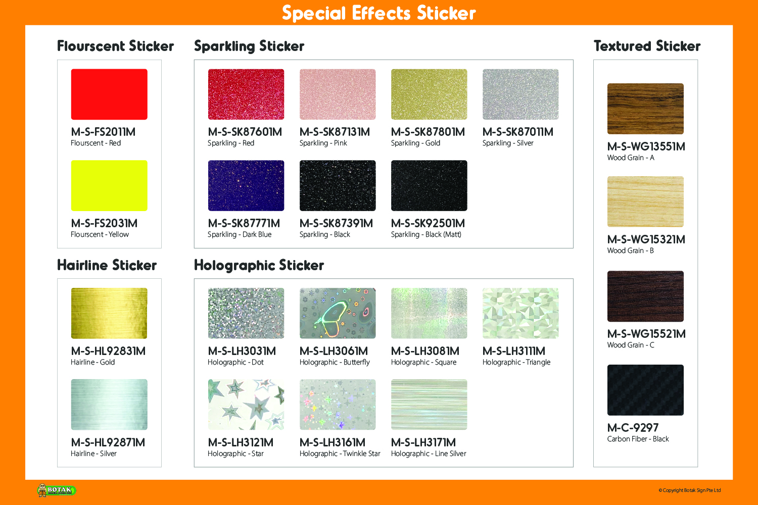 Colour Charts | Botak Sign Pte Ltd